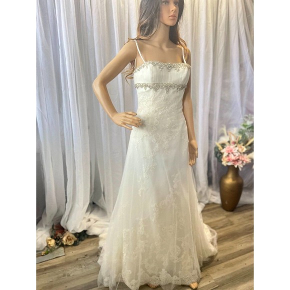 blue | Dresses | Ivory Lace Bling Wedding Dress Bling Straps Bridal ...